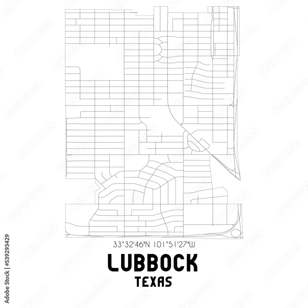 Lubbock Texas. US street map with black and white lines. Stock ...