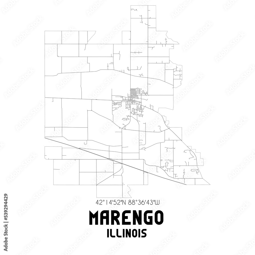 Marengo Illinois. US street map with black and white lines. Stock ...