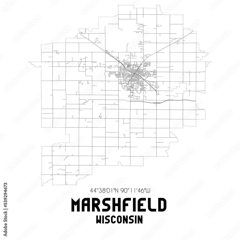 Marshfield Wisconsin. US street map with black and white lines. Stock ...