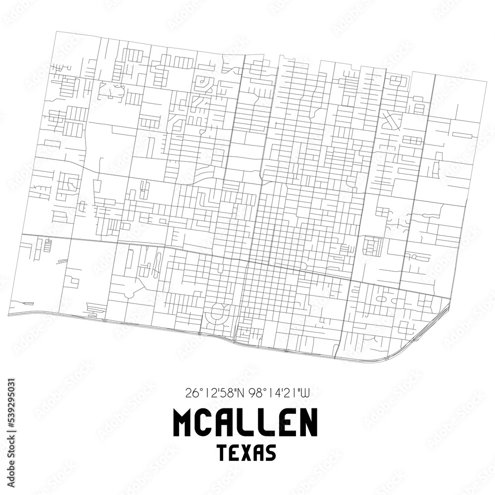 Mcallen Texas. US street map with black and white lines. Stock ...