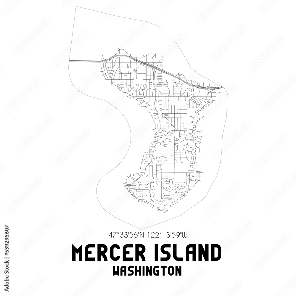 Mercer Island Washington. US street map with black and white lines ...