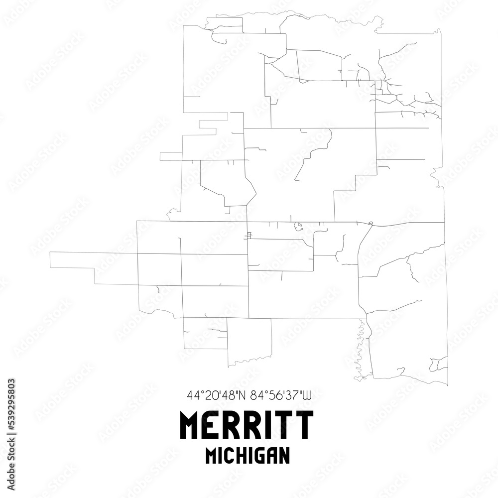 Merritt Michigan. US street map with black and white lines. Stock ...