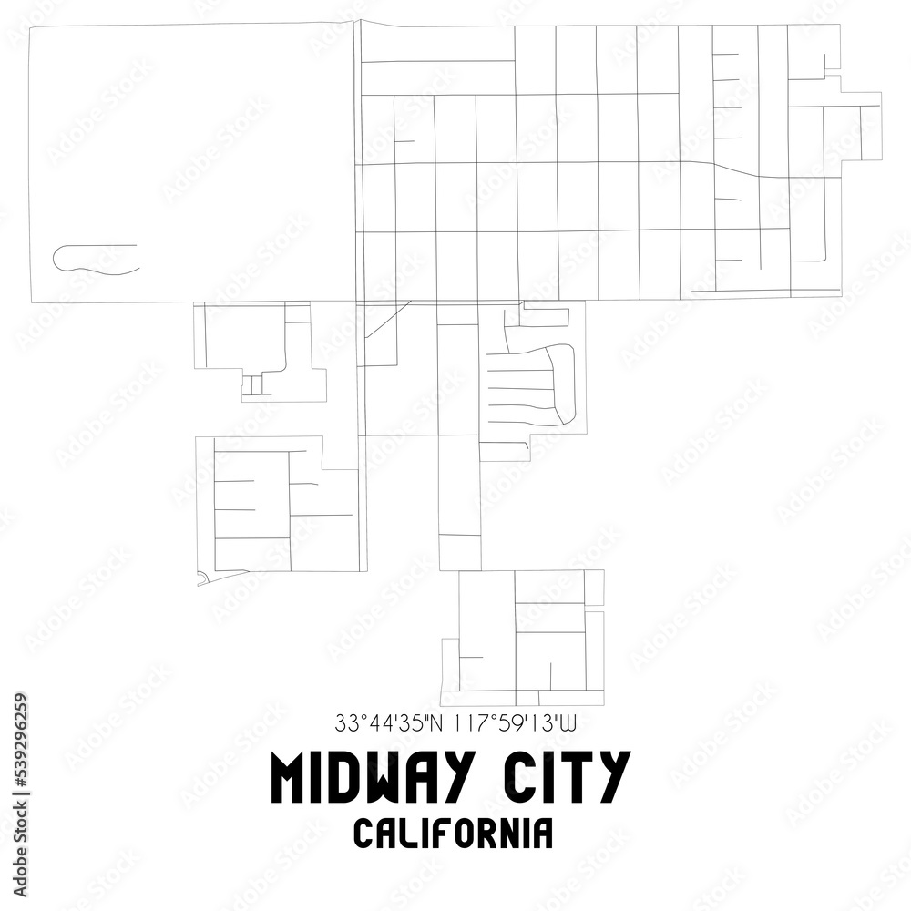 Midway City California. US street map with black and white lines. Stock ...