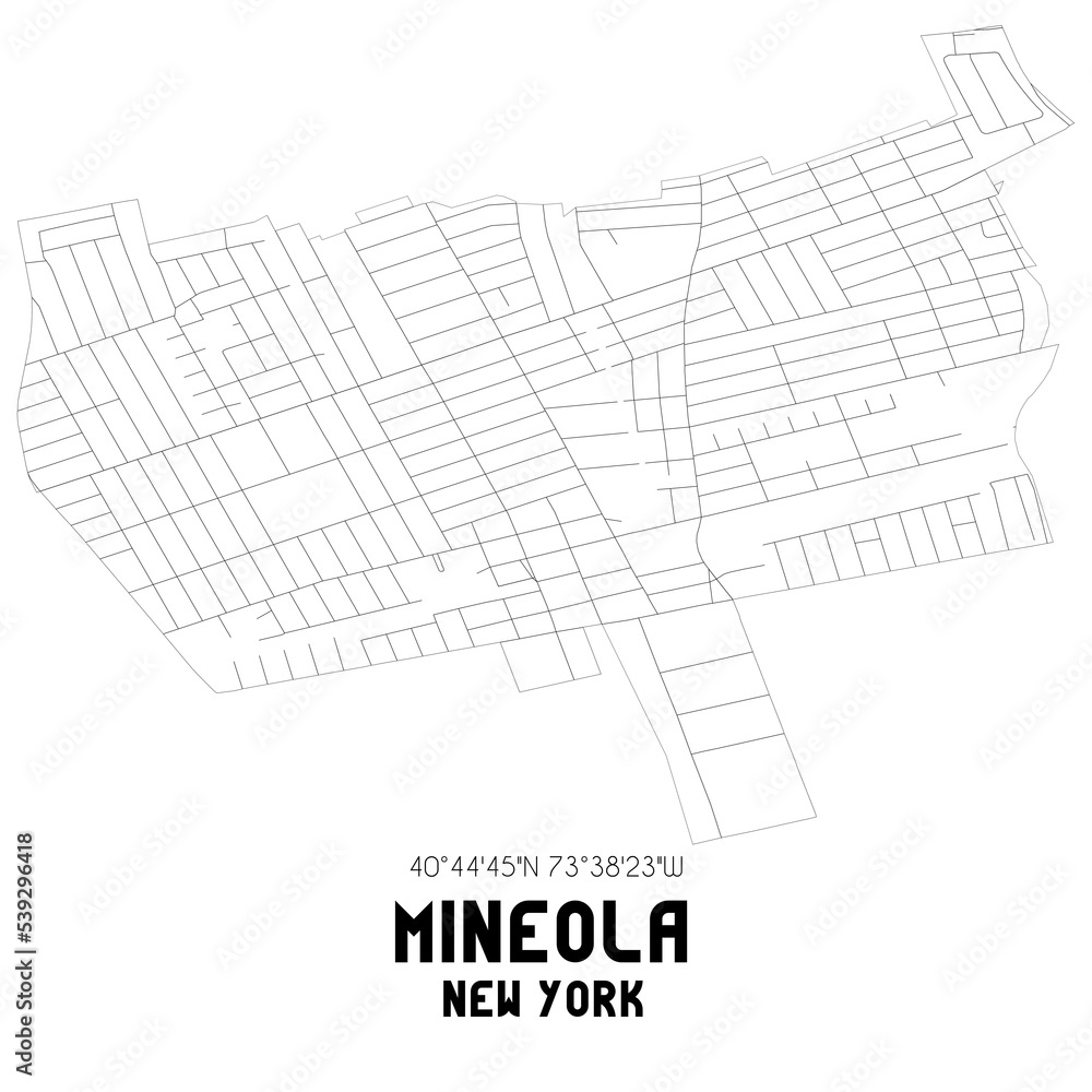 Mineola New York. US street map with black and white lines ...