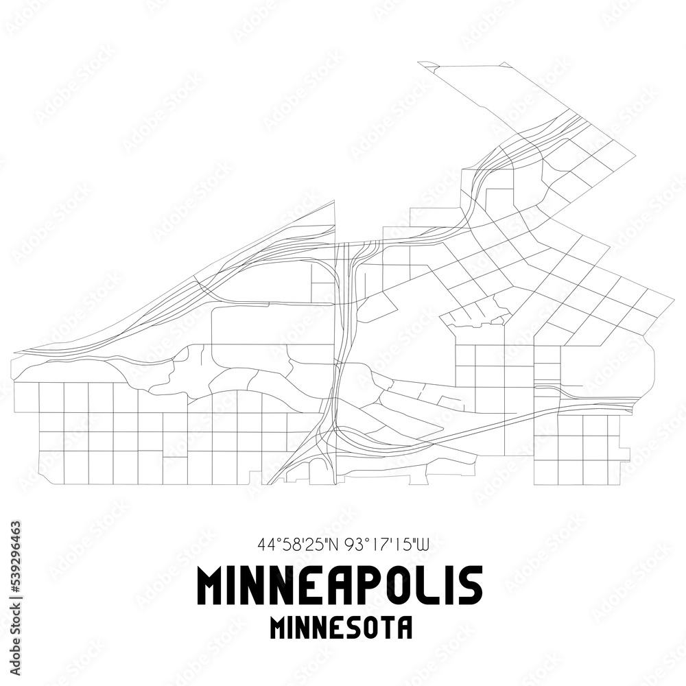 Minneapolis Minnesota. US street map with black and white lines. Stock ...