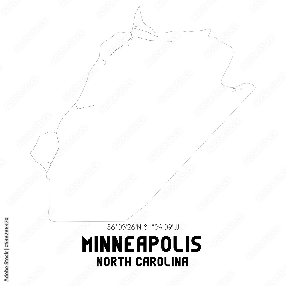 Minneapolis North Carolina. US street map with black and white lines ...