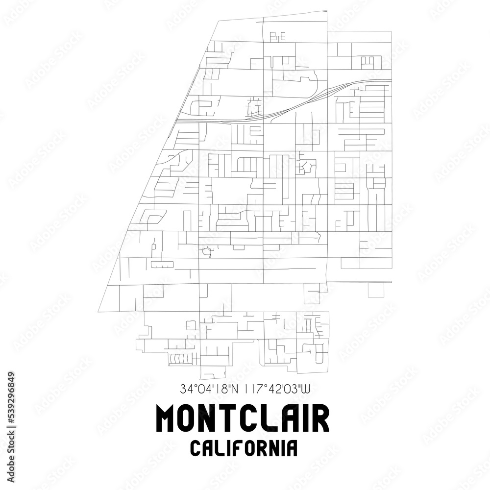 Montclair California. US street map with black and white lines. Stock ...