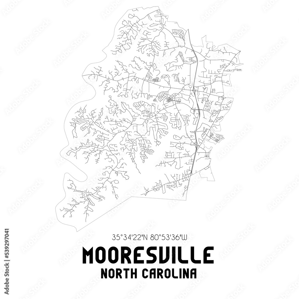 Mooresville North Carolina. US street map with black and white lines ...