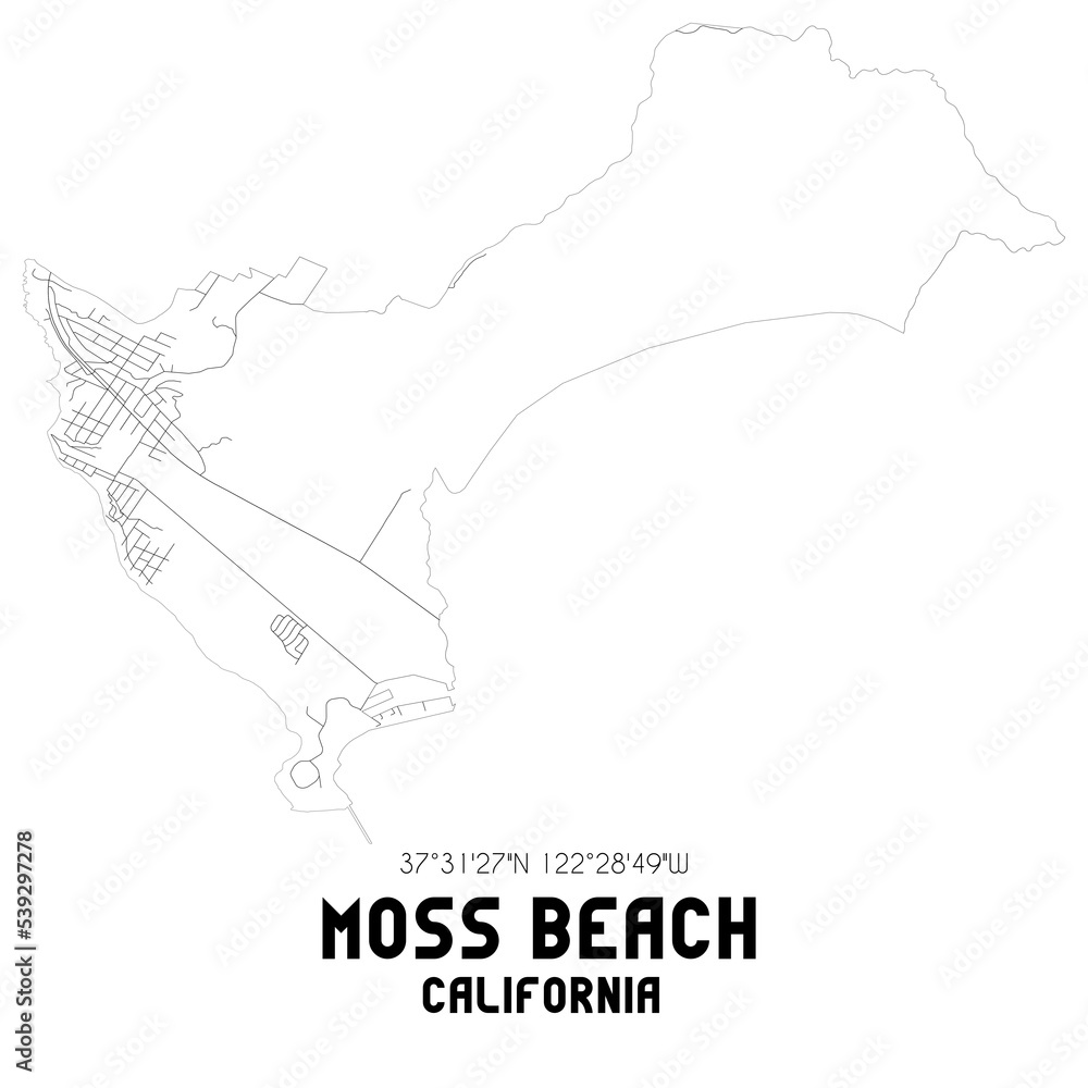 Moss Beach California. US street map with black and white lines ...