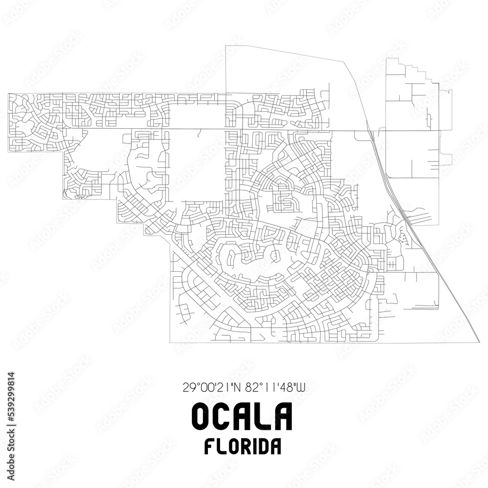 Ocala Florida. US street map with black and white lines. Stock ...