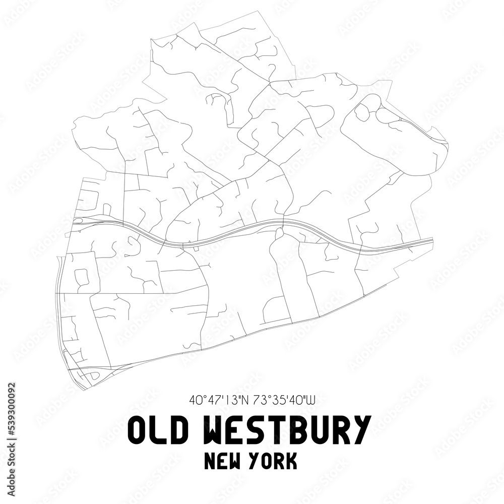 Old Westbury New York. US street map with black and white lines. Stock ...