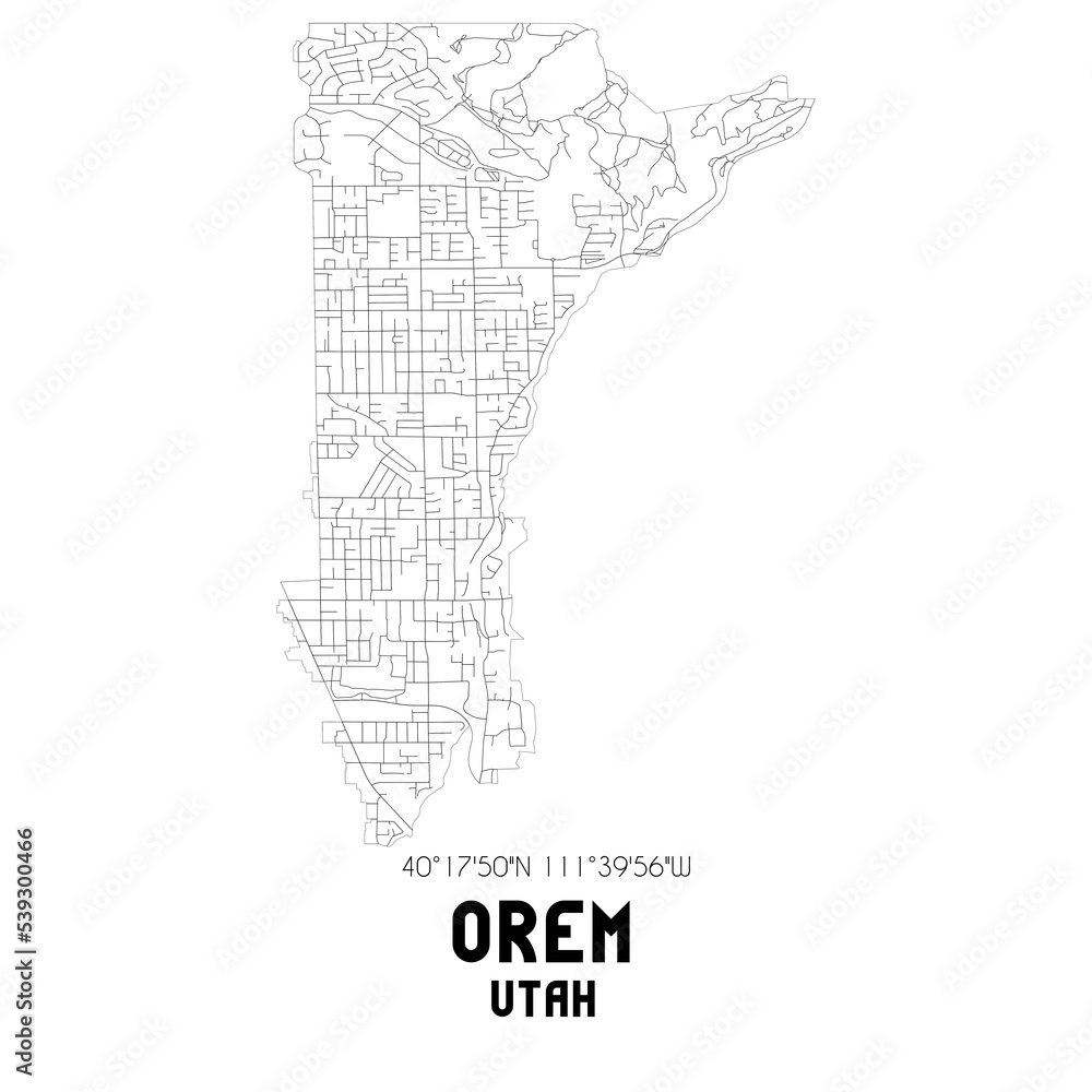 Orem Utah. US street map with black and white lines. Stock Illustration ...