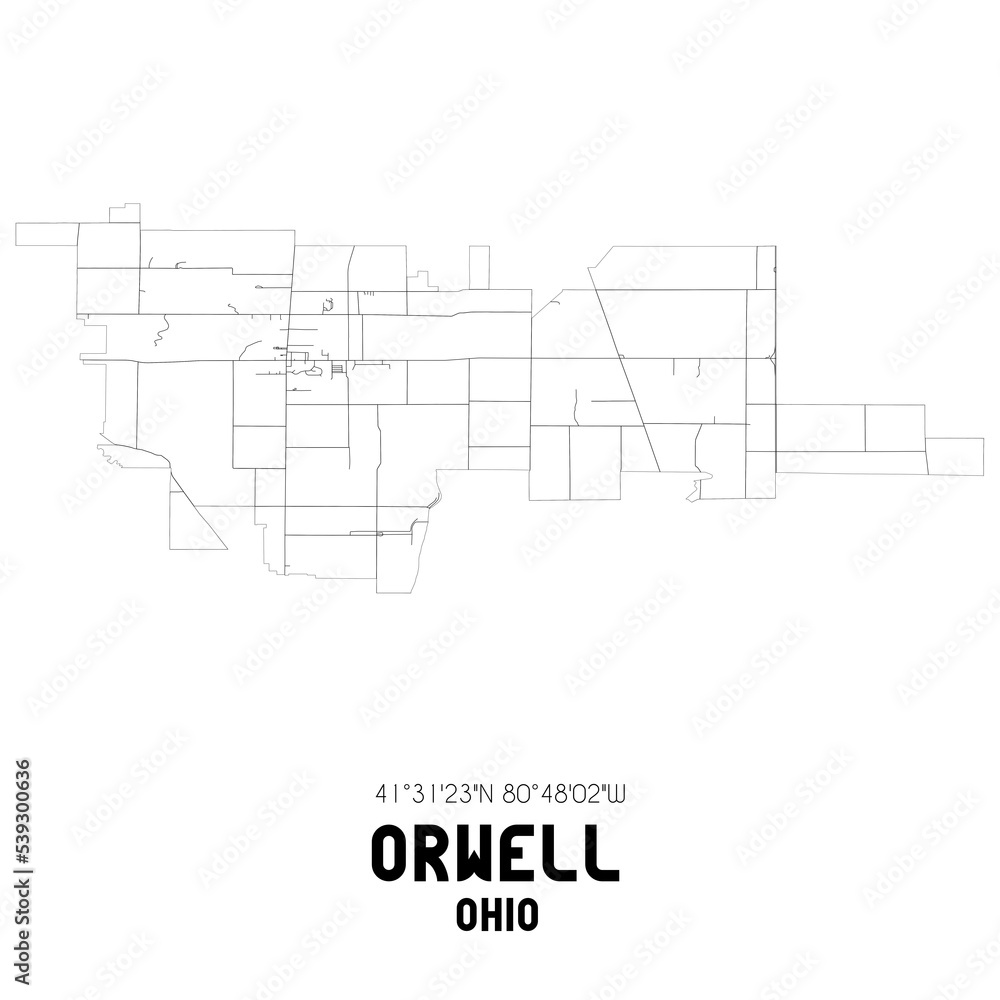 Orwell Ohio. US street map with black and white lines. Stock ...