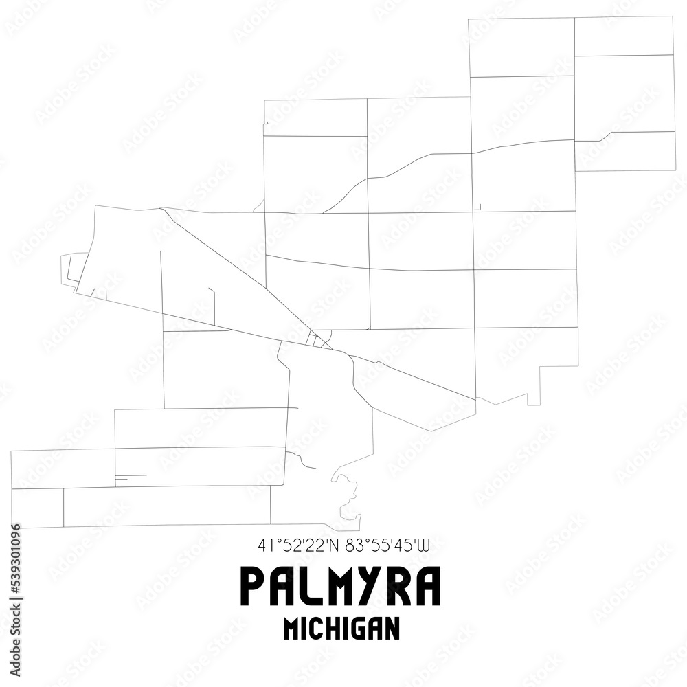 Palmyra Michigan. US street map with black and white lines. Stock ...