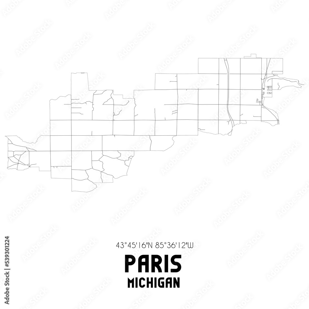 Fototapeta mapa świata dla dzieci Paris Michigan. US street map with ...