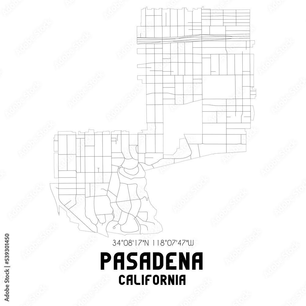 Pasadena California. US street map with black and white lines. Stock ...