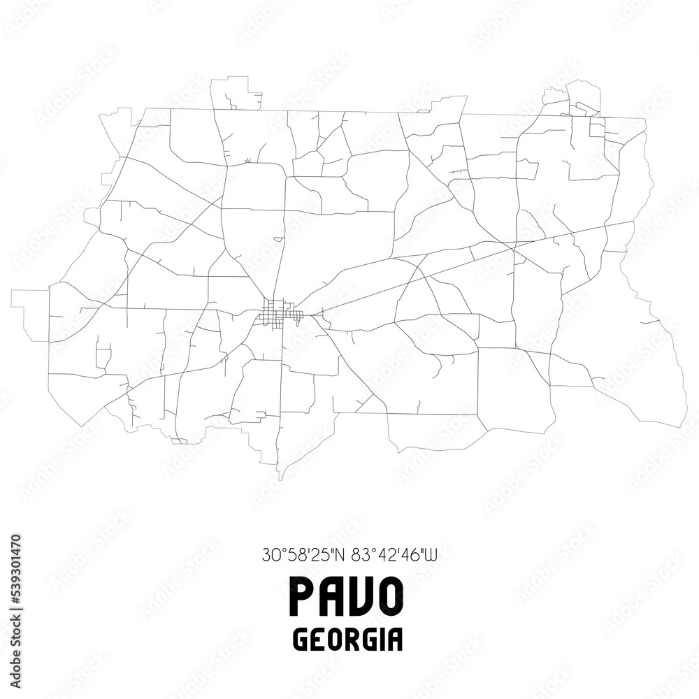Pavo Georgia. US street map with black and white lines. Stock ...