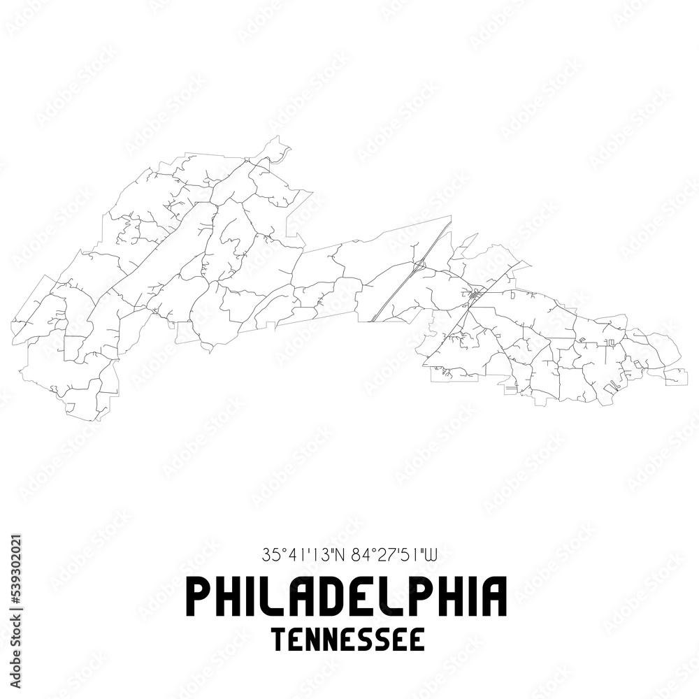 Philadelphia Tennessee. US street map with black and white lines. Stock ...