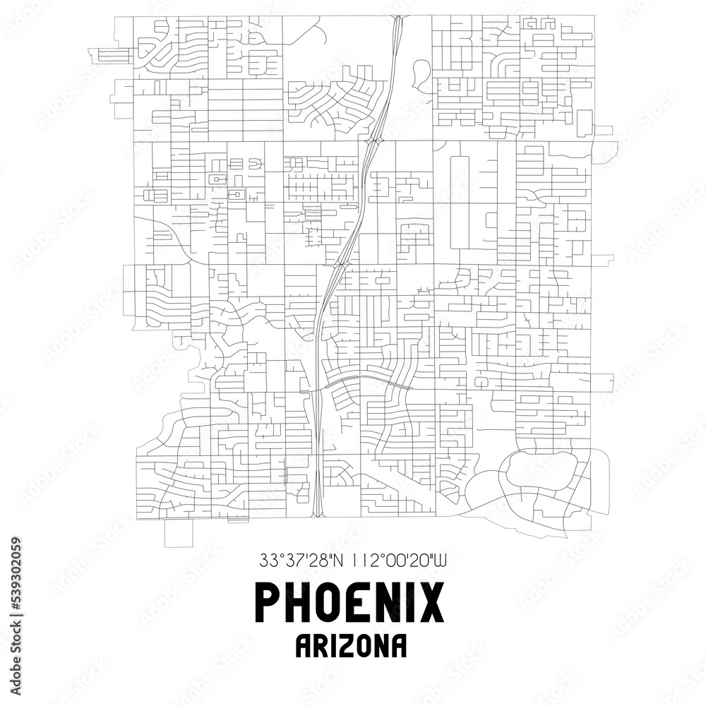 Phoenix Arizona. US street map with black and white lines. Stock ...