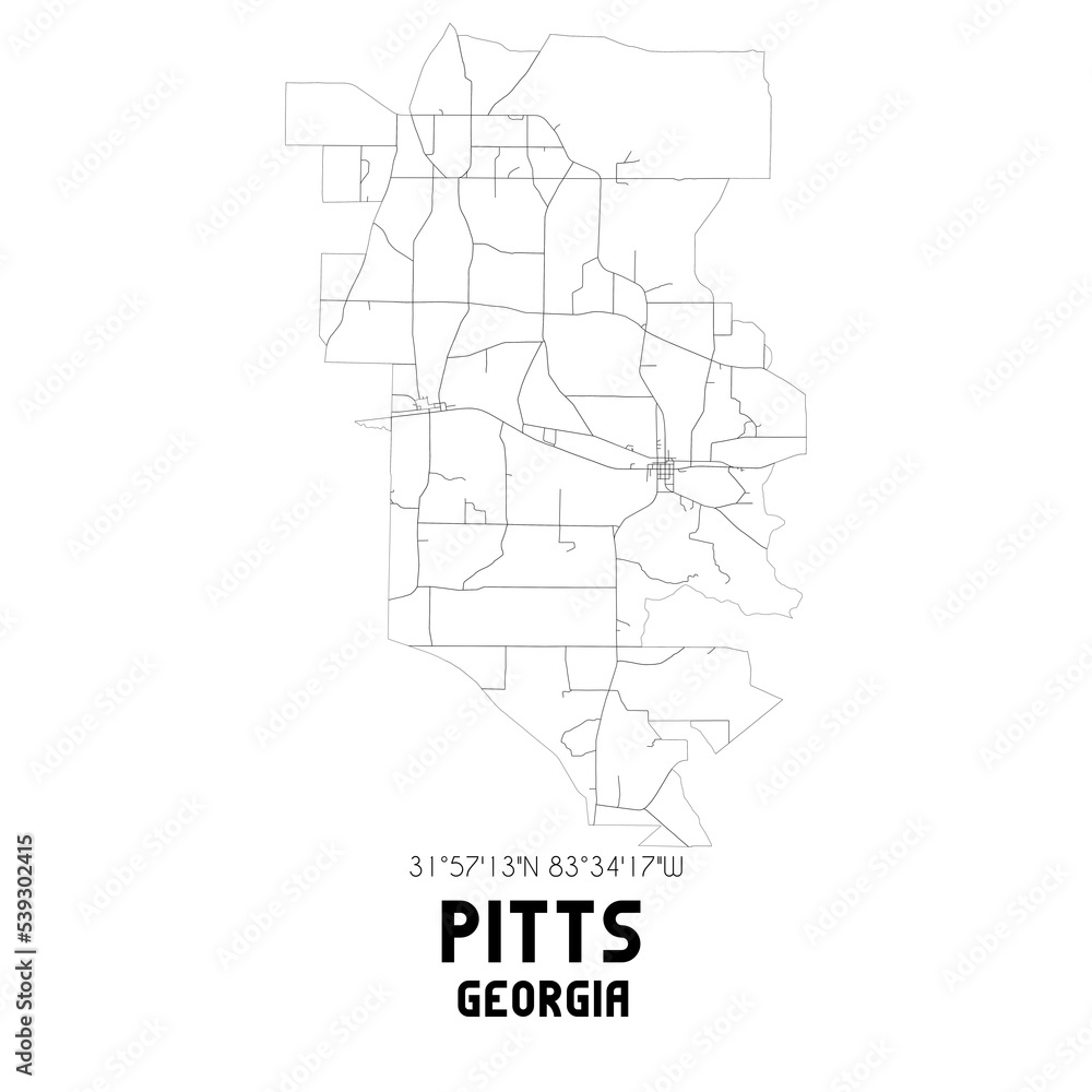 Pitts Georgia. US street map with black and white lines. Stock ...