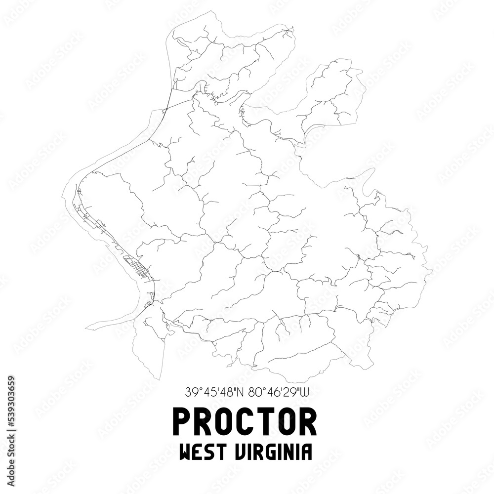 Proctor West Virginia. US street map with black and white lines. Stock ...