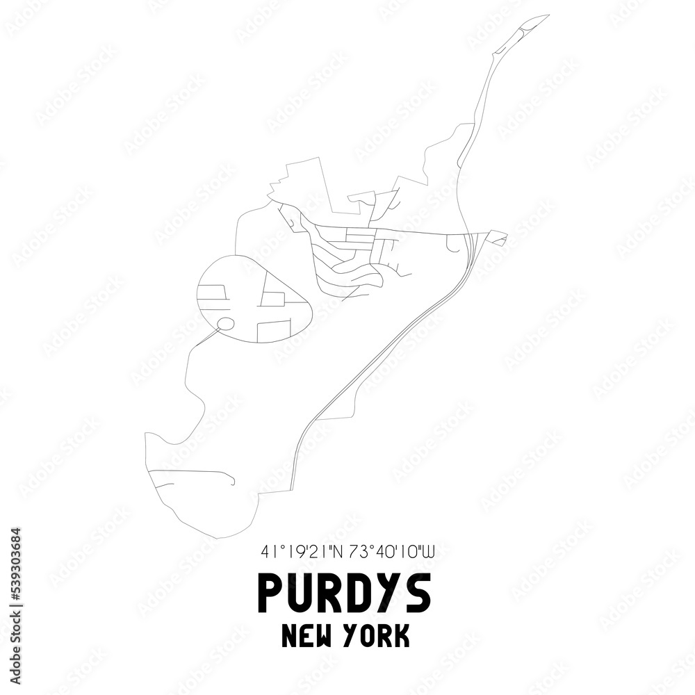 Purdys New York. US street map with black and white lines. Stock ...
