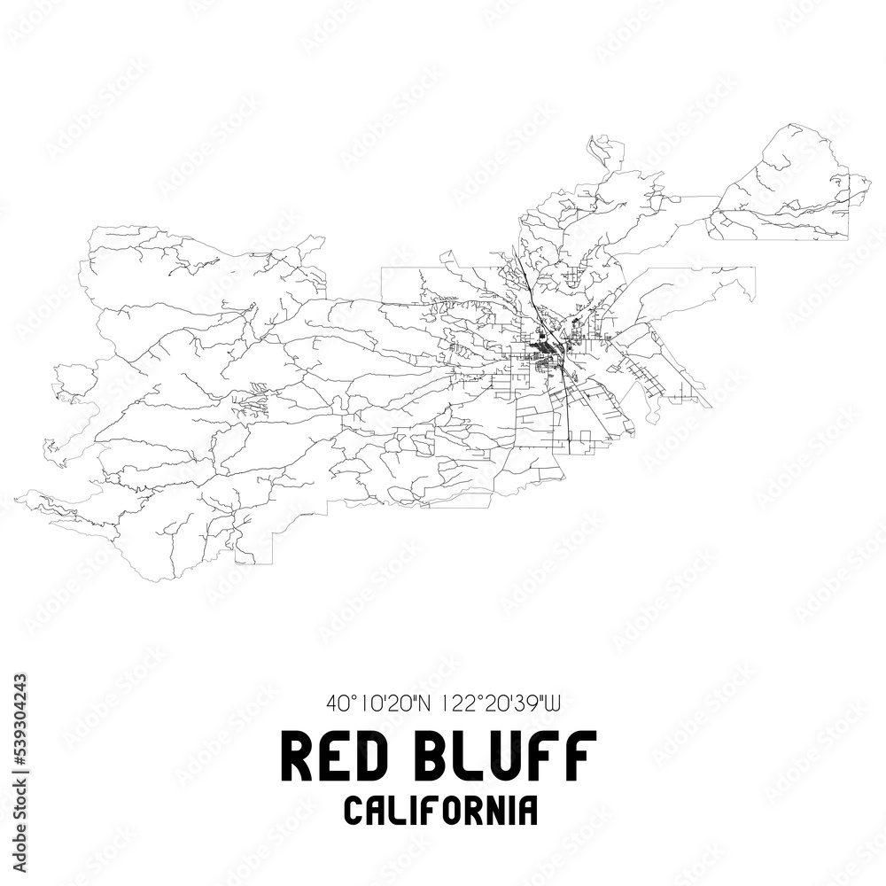 Red Bluff California. US street map with black and white lines. Stock ...