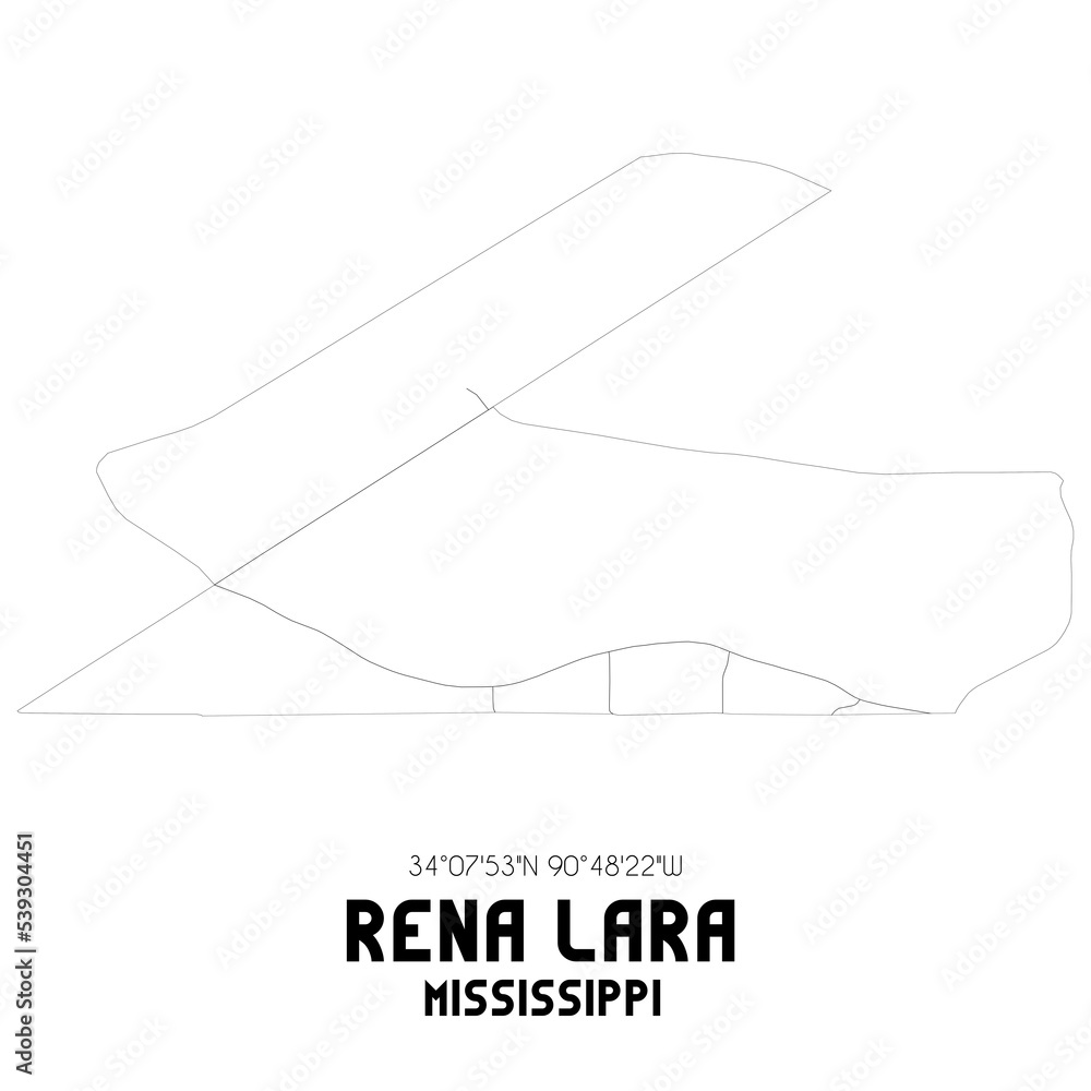 Rena Lara Mississippi. US street map with black and white lines ...