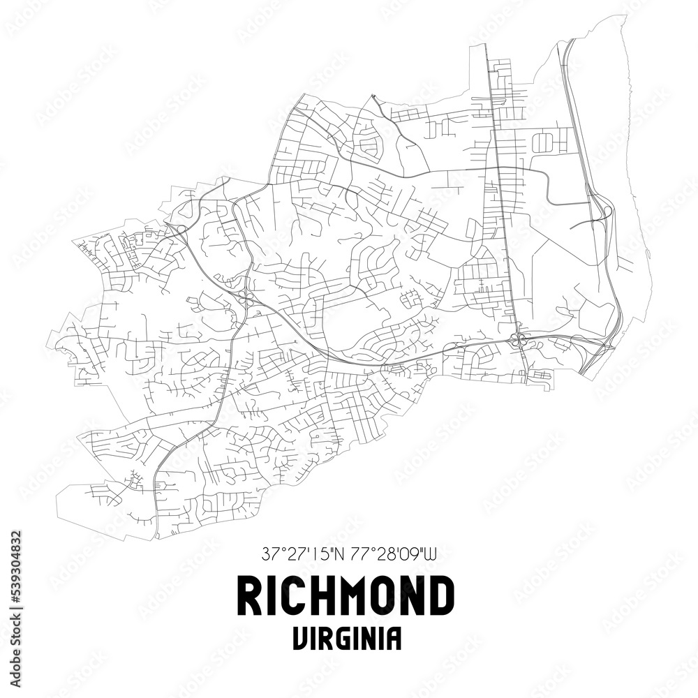 Richmond Virginia. US street map with black and white lines. Stock ...