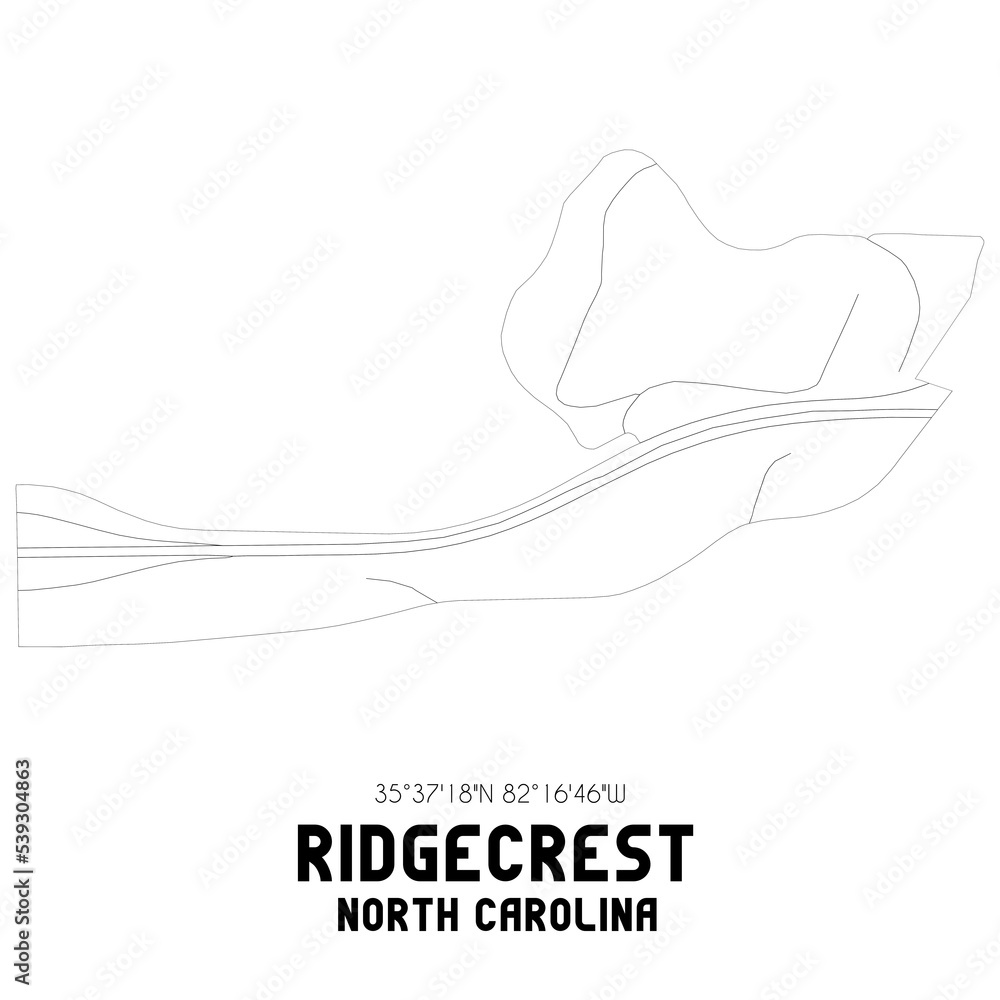 Ridgecrest North Carolina. US street map with black and white lines ...