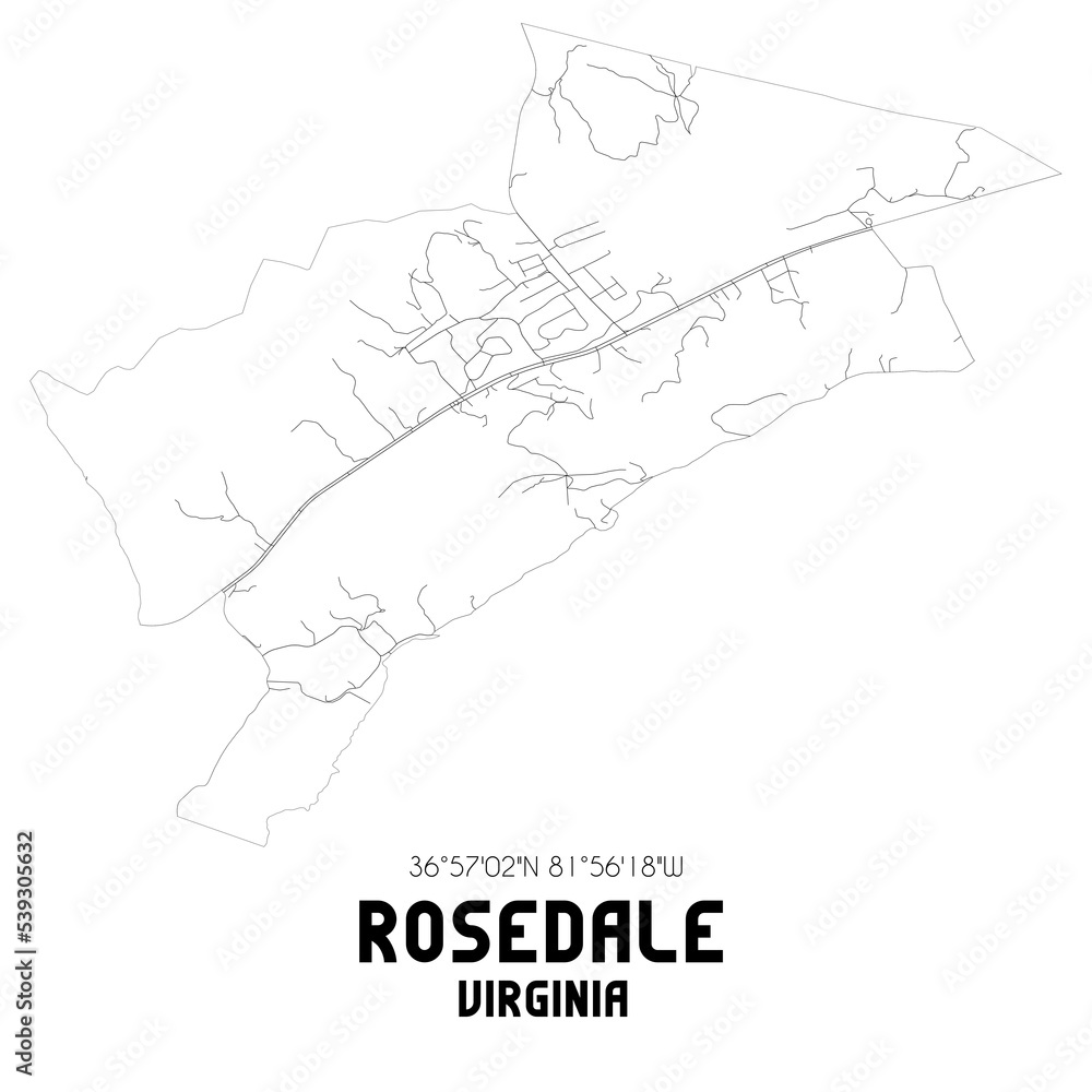 Rosedale Virginia. US street map with black and white lines. Stock ...