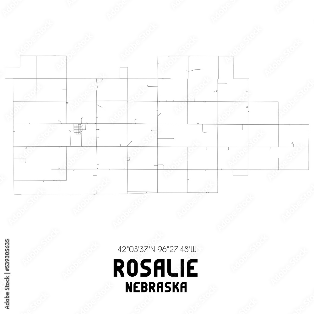 Rosalie Nebraska. US street map with black and white lines. Stock ...