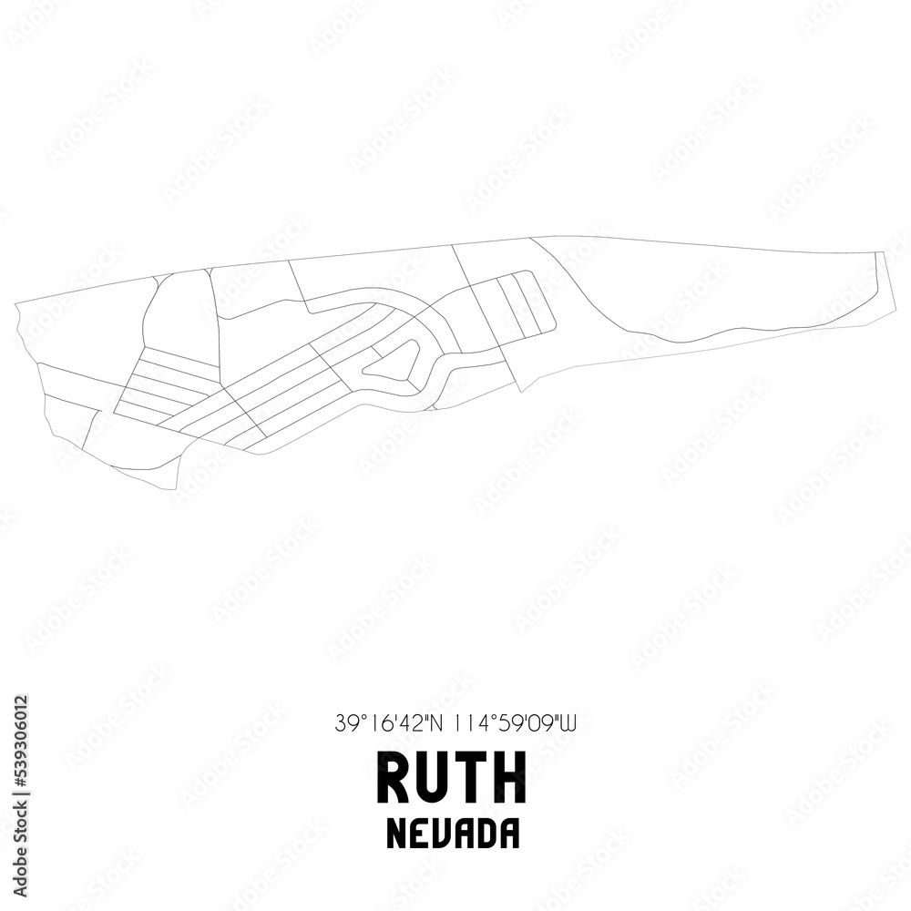Ruth Nevada. US street map with black and white lines. Stock ...