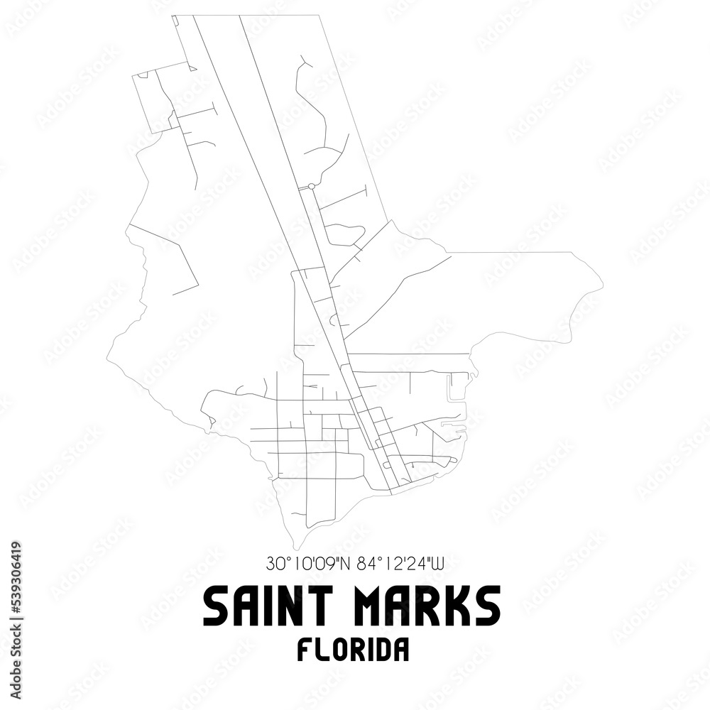 Saint Marks Florida. US street map with black and white lines. Stock ...