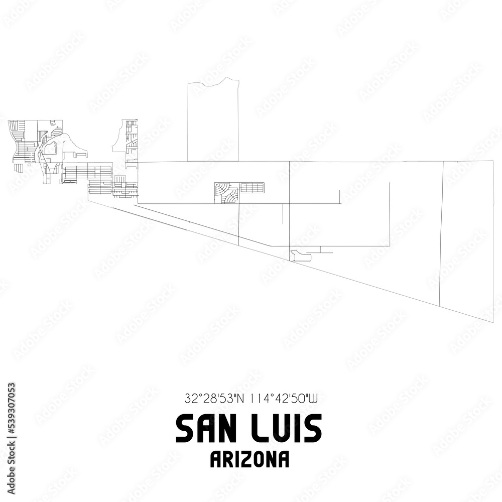 San Luis Arizona. US street map with black and white lines. Stock ...