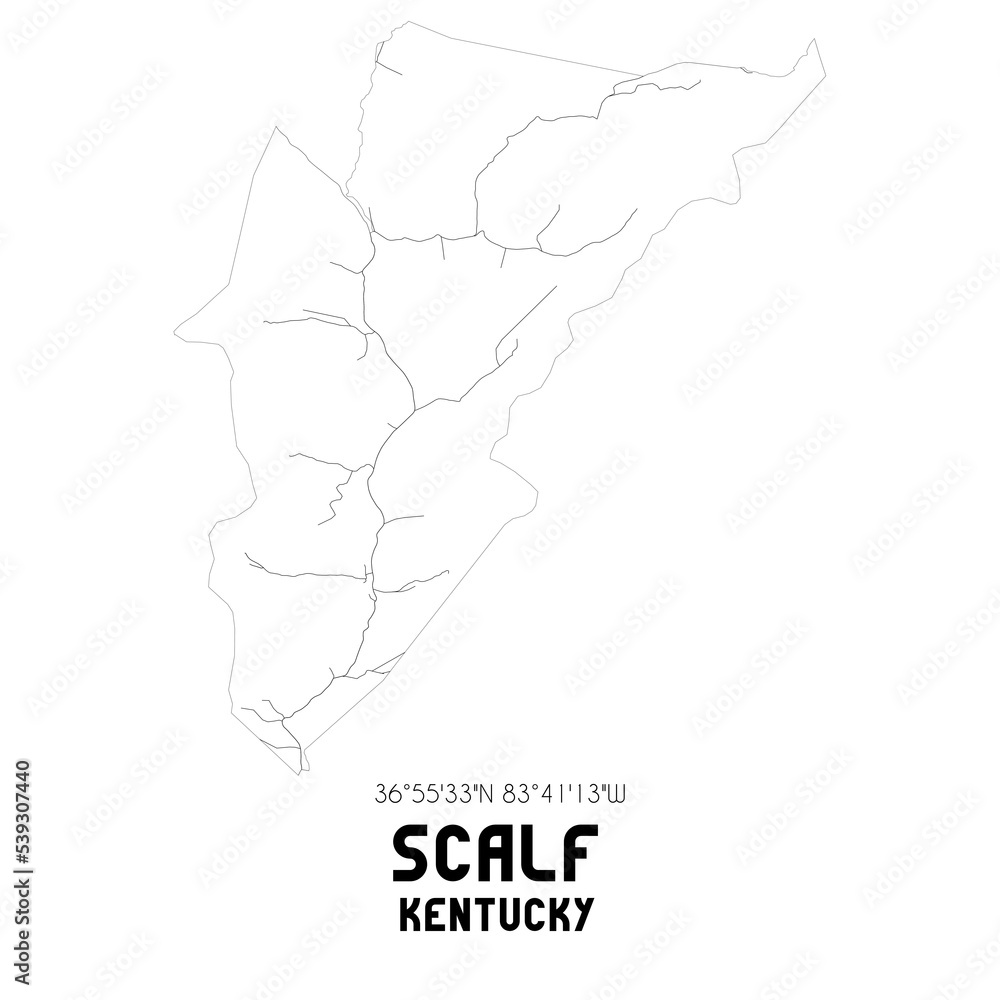 Scalf Kentucky. US street map with black and white lines. Stock ...