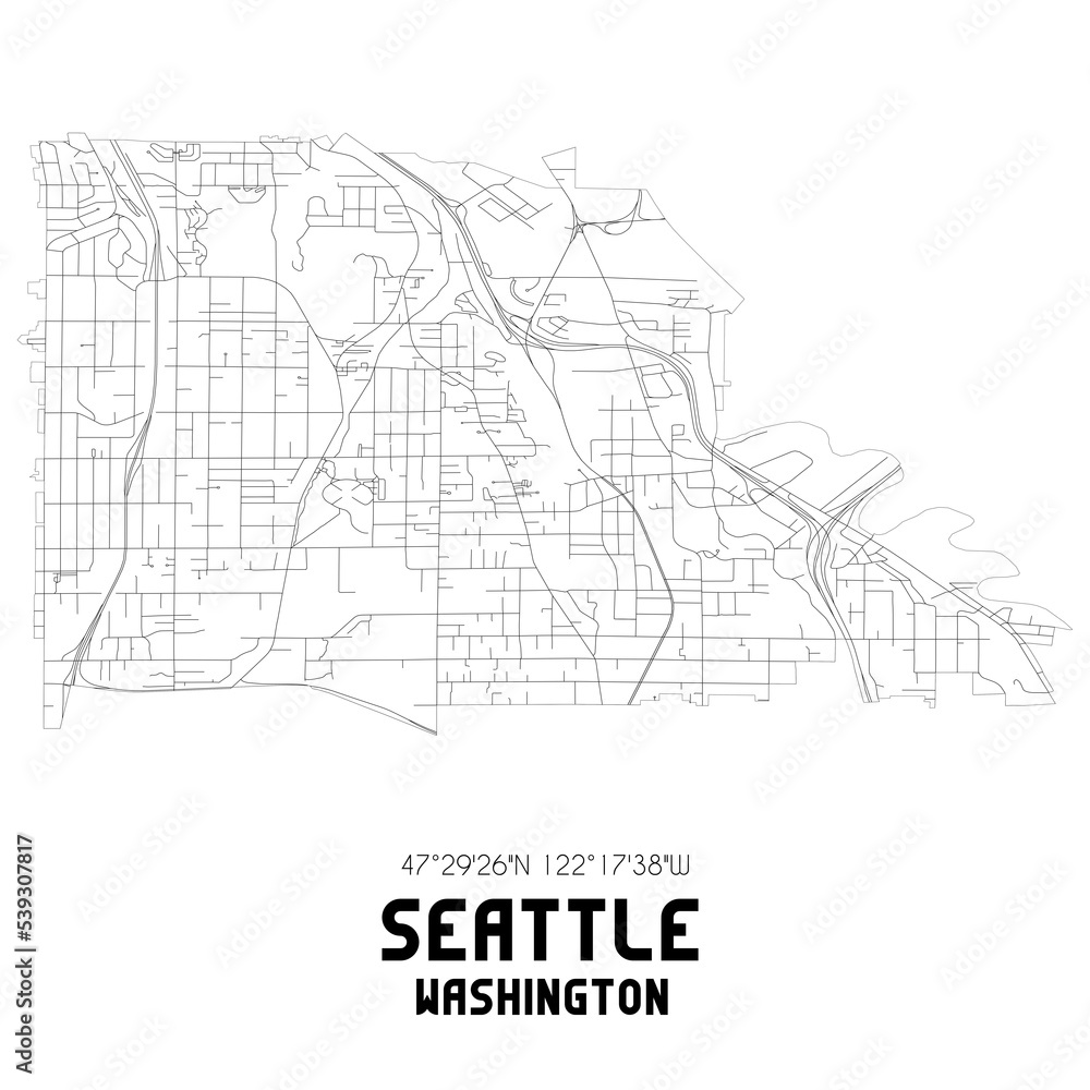 Seattle Washington. US street map with black and white lines. Stock ...