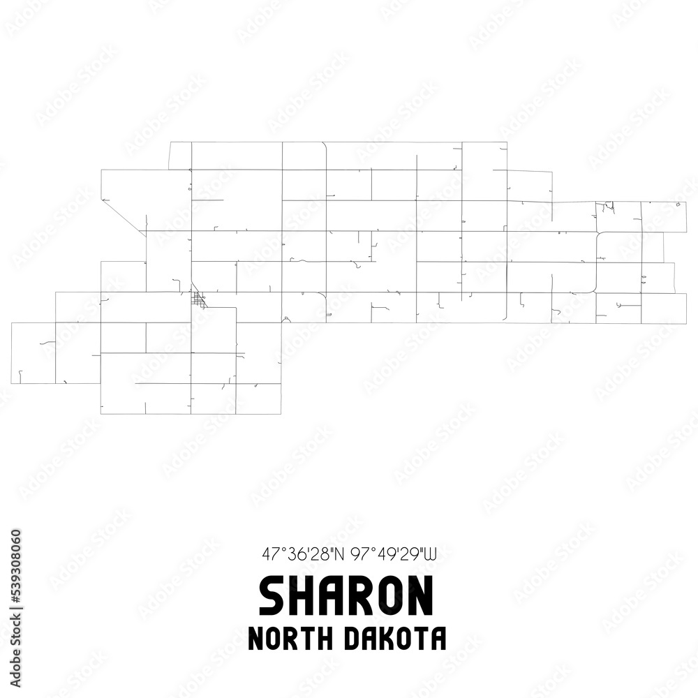 Sharon North Dakota. US street map with black and white lines. Stock ...