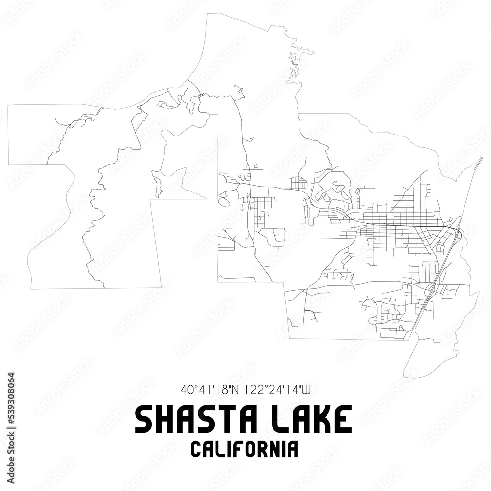 Fototapeta mapa świata dla dzieci Shasta Lake California. US street map ...