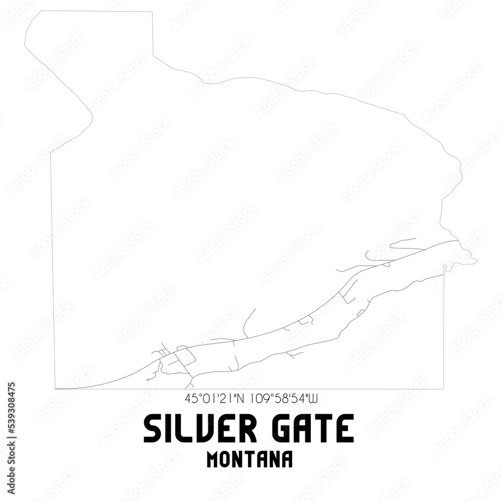 Silver Gate Montana. US street map with black and white lines. Stock ...
