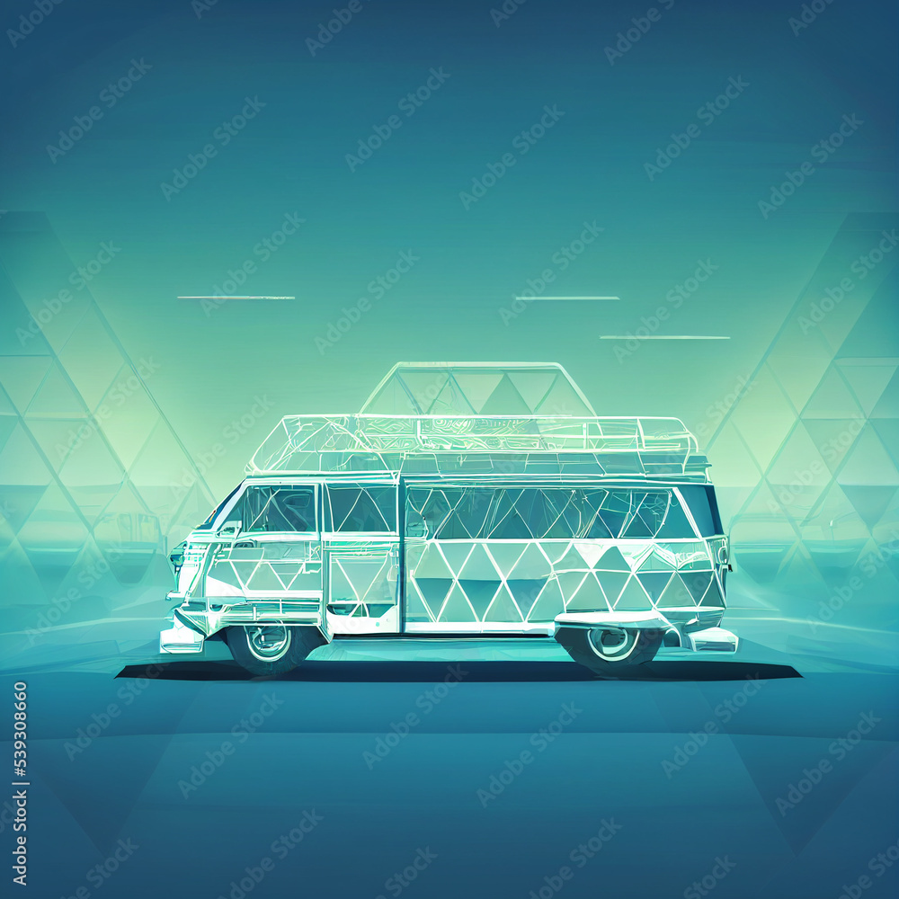 Blue camper. 3D lowpoly isometric digital illustration. The set of ...