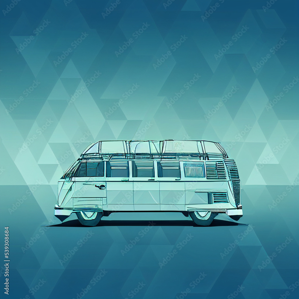 Blue camper. 3D lowpoly isometric digital illustration. The set of ...