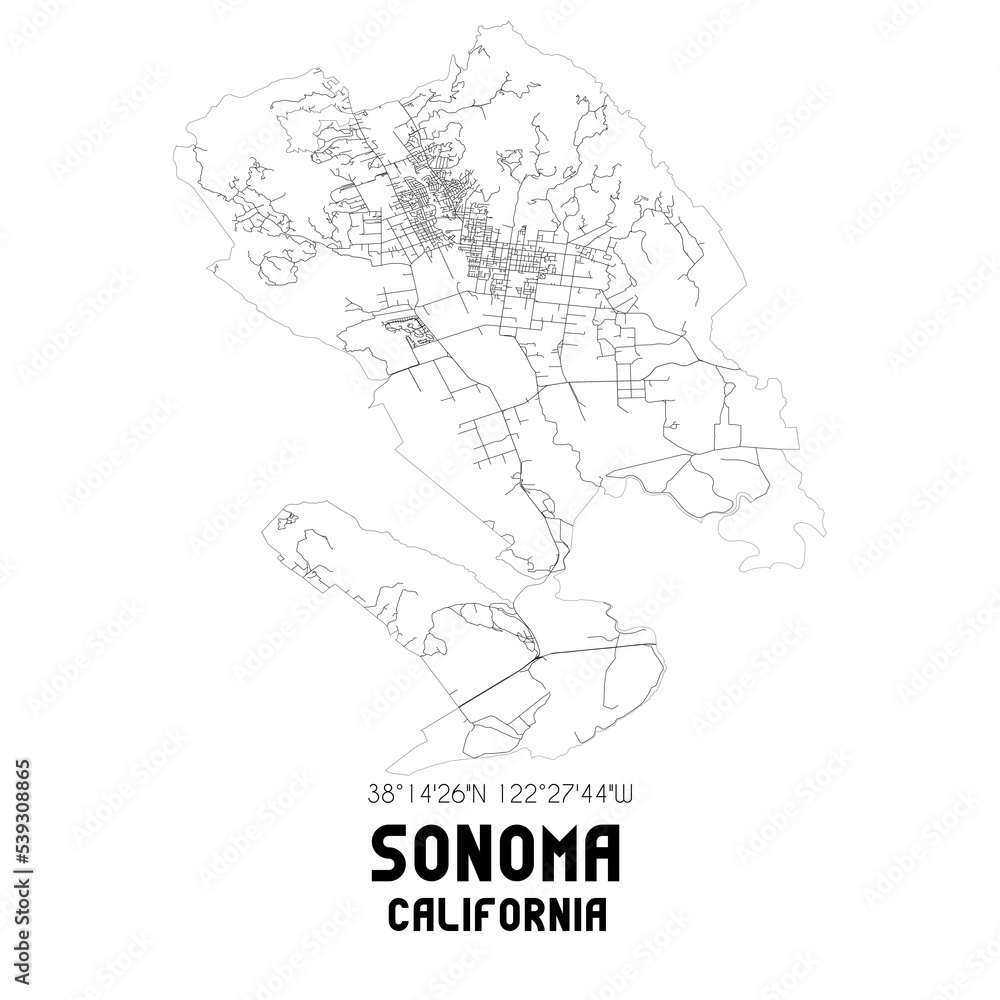 Sonoma California. US street map with black and white lines. Stock ...