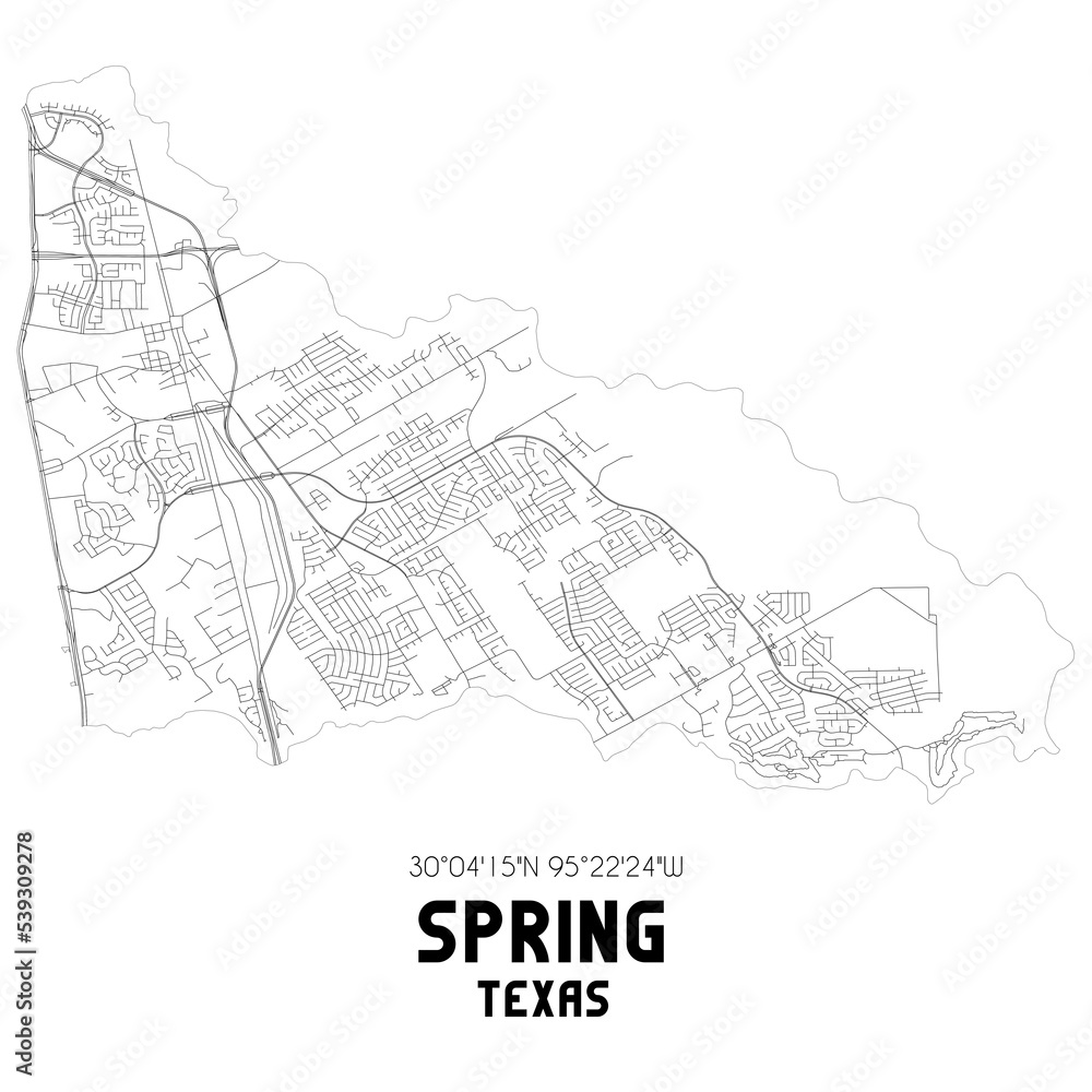 Spring Texas. US street map with black and white lines. Stock ...