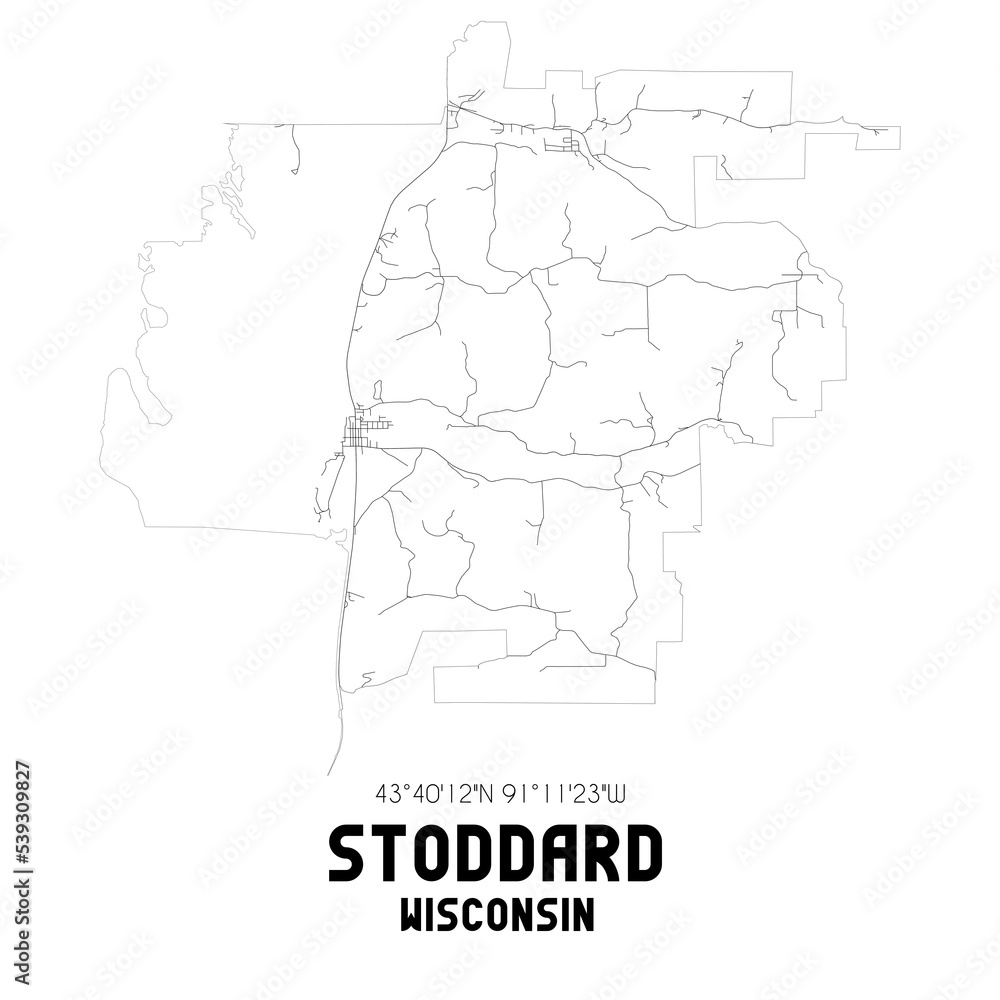 Stoddard Wisconsin. US street map with black and white lines. Stock ...