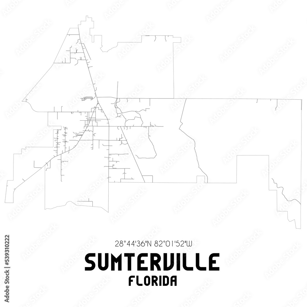 Sumterville Florida. US street map with black and white lines. Stock ...