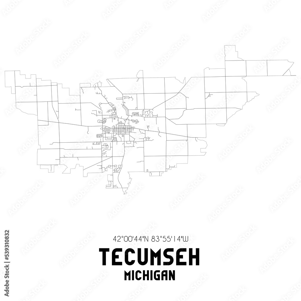Tecumseh Michigan. US street map with black and white lines. Stock ...