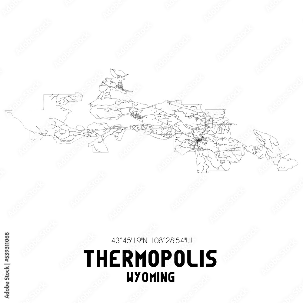 Thermopolis Wyoming. US street map with black and white lines. Stock ...