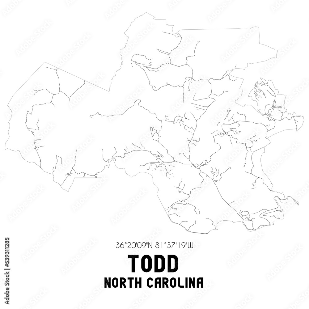 Todd North Carolina. US street map with black and white lines. Stock ...