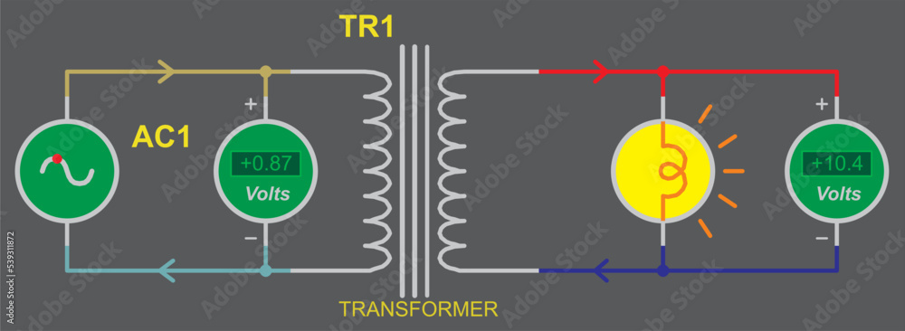 Vector schematic diagram of an electrical circuit with transformer ...